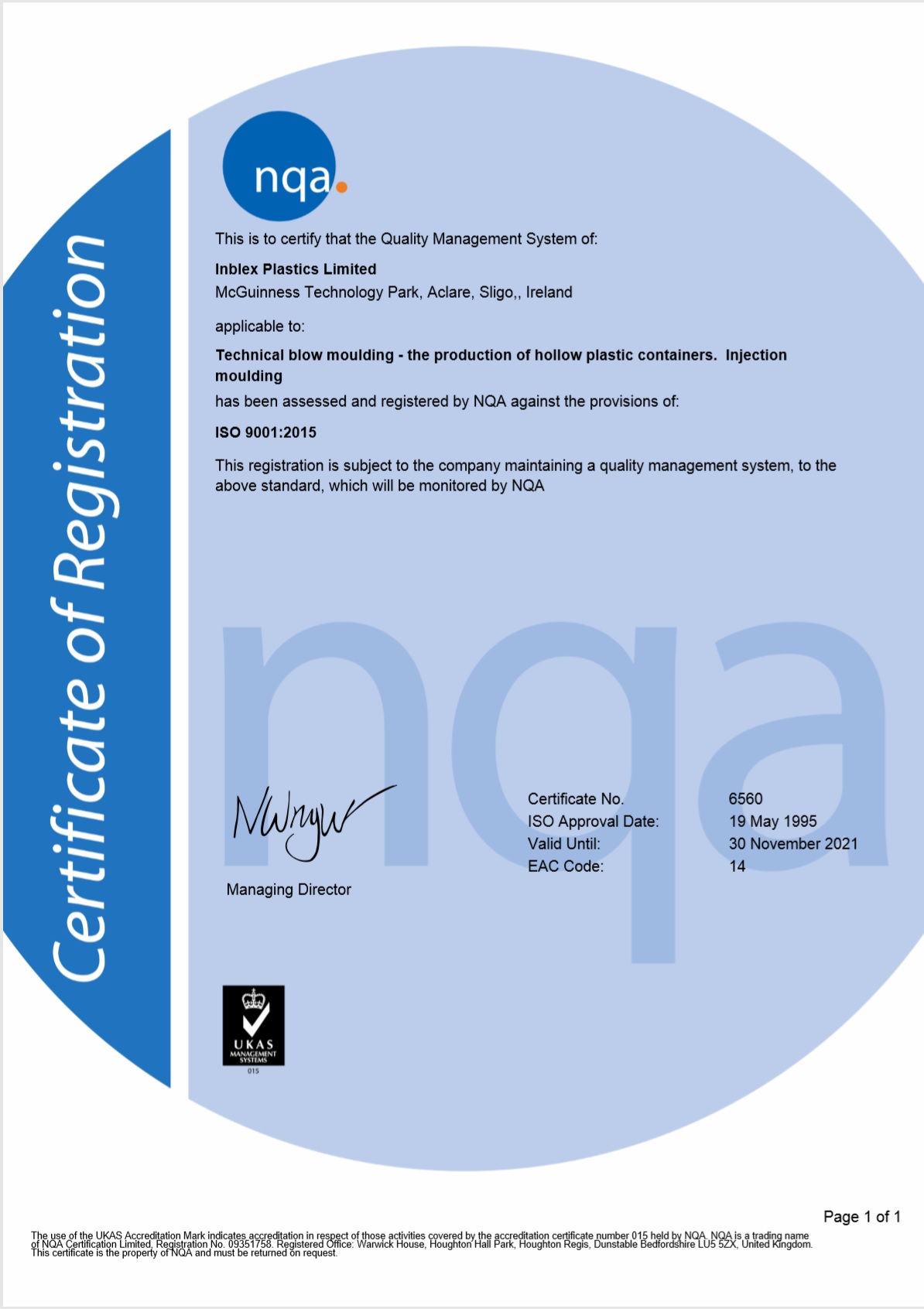ISO Certificate | Inblex Plastics